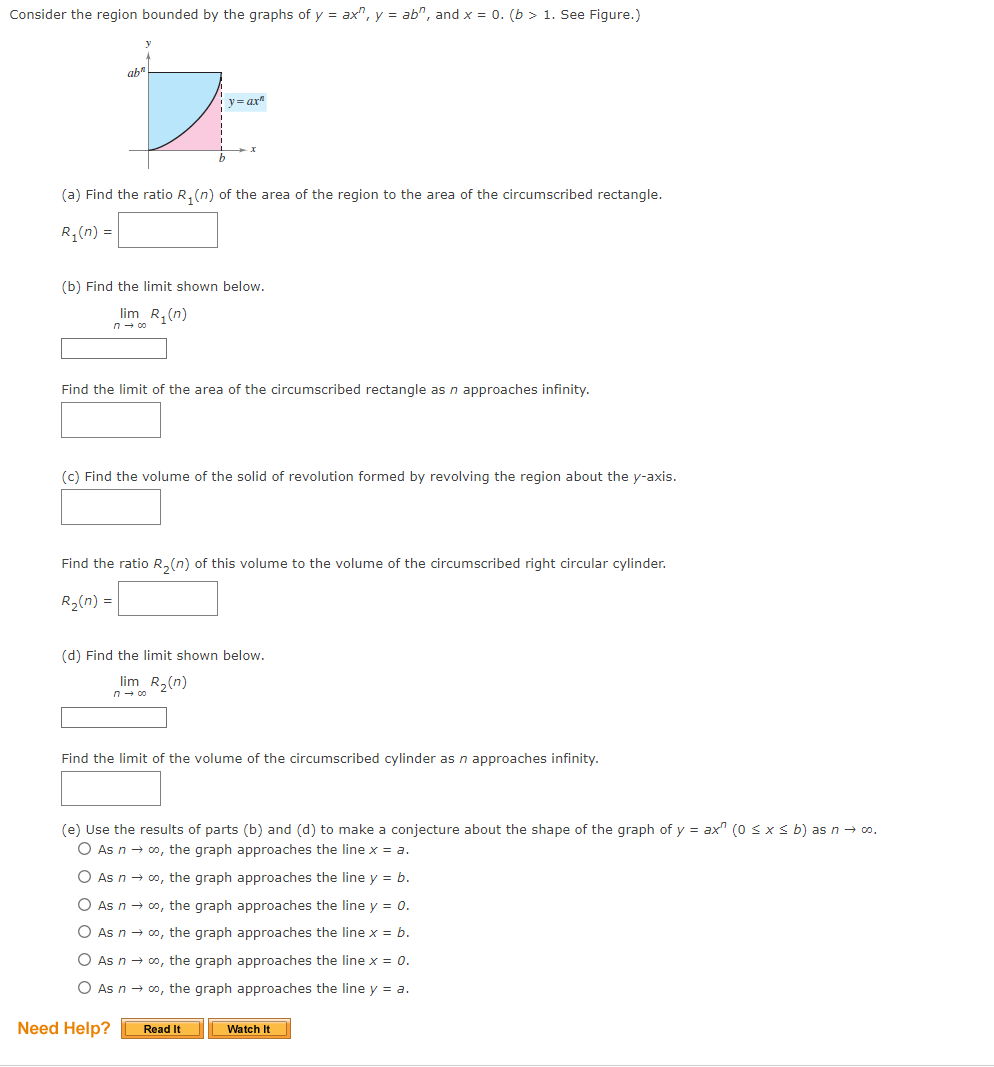Solved ider the region bounded by the graphs of y=axn,y=abn, | Chegg.com