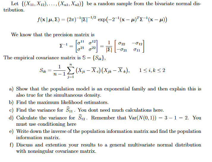 Let {(X11, X12),...,(X1, X,.2)} be a random sample | Chegg.com