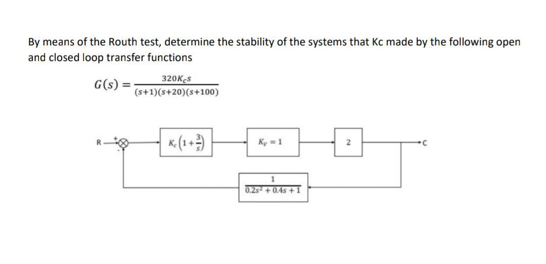 Solved By means of the Routh test, determine the stability | Chegg.com
