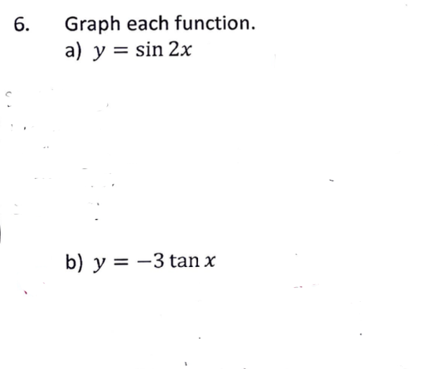 Solved Graph each function. a) y=sin2x b) y=−3tanx | Chegg.com