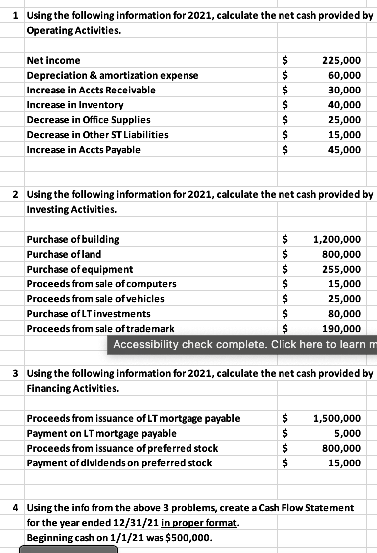 Solved 1 Using the following information for 2021, calculate | Chegg.com