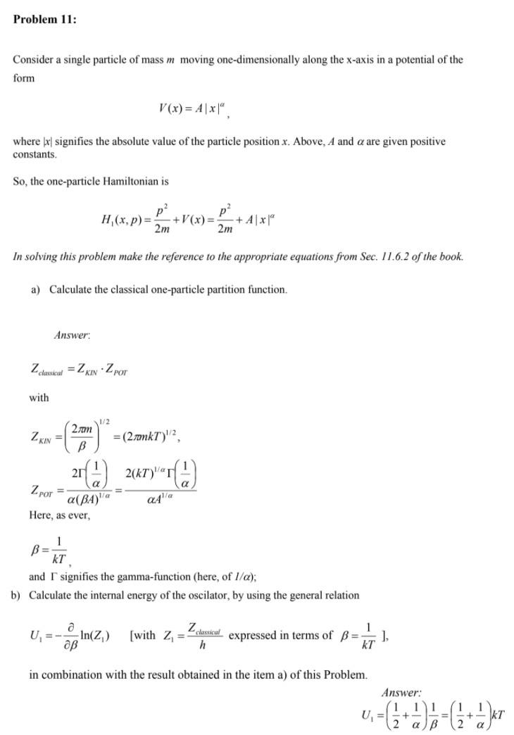 Solved Problem 11: Consider a single particle of mass m | Chegg.com