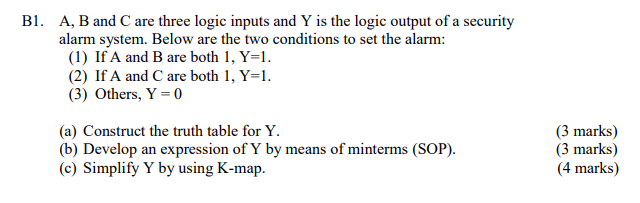 Solved B1. A, B and C are three logic inputs and Y is the | Chegg.com