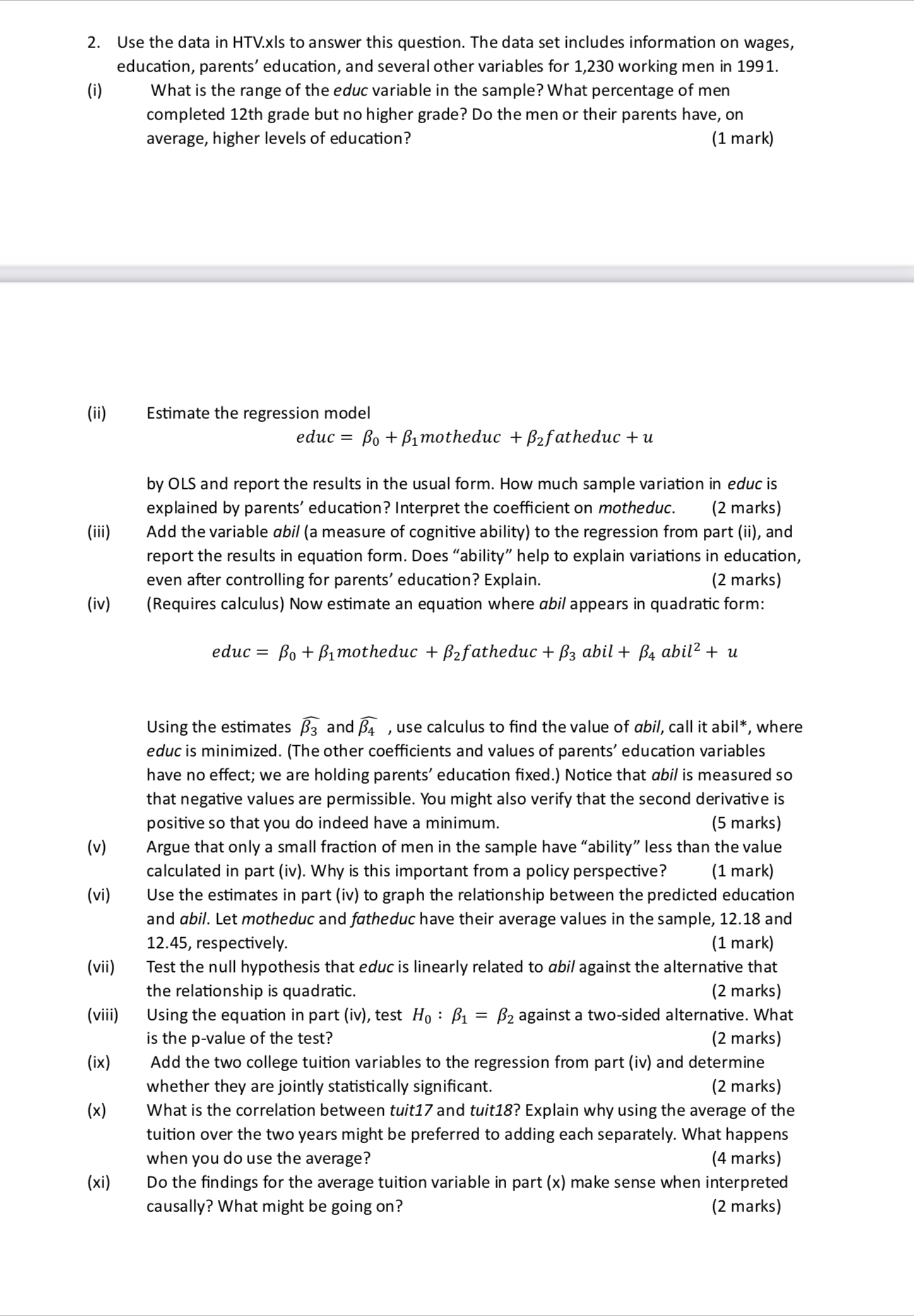 Solved use ﻿htv.xls data ﻿from ﻿woodridge ﻿package ﻿to | Chegg.com