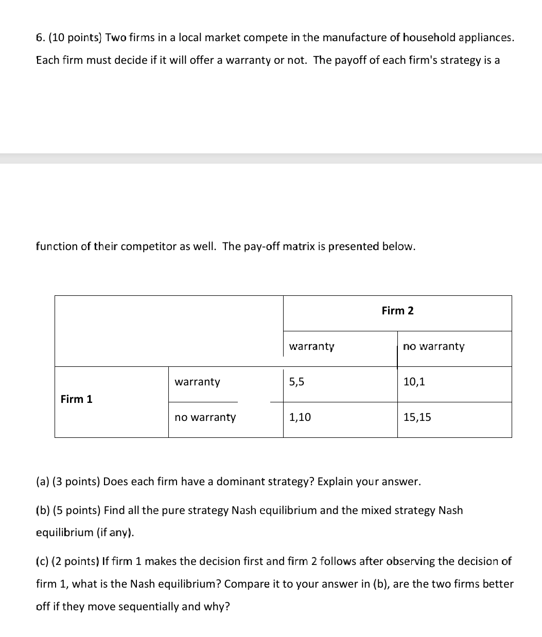 Solved (10 ﻿points) ﻿Two firms in a local market compete in | Chegg.com