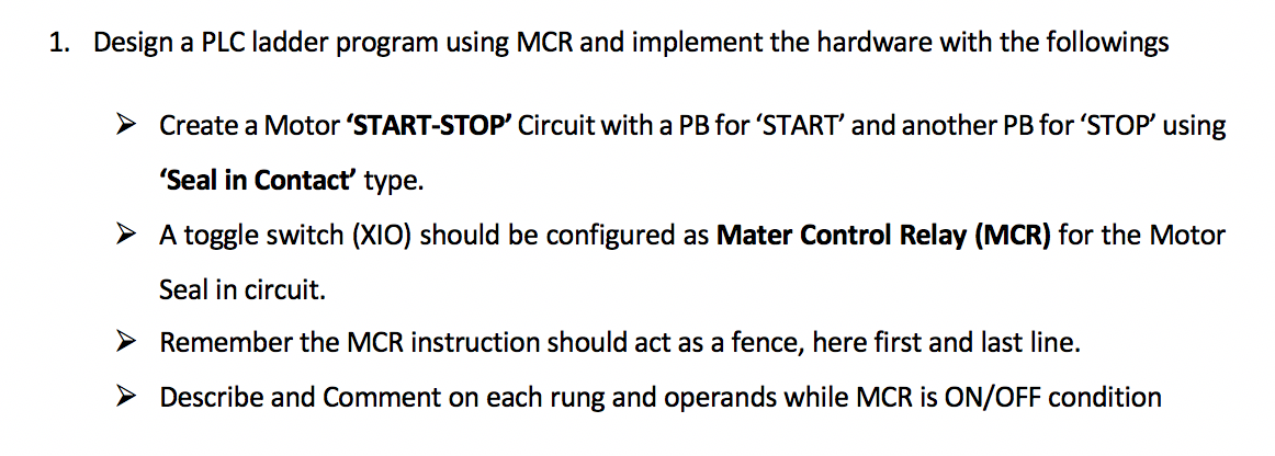 1. Design a PLC ladder program using MCR and | Chegg.com