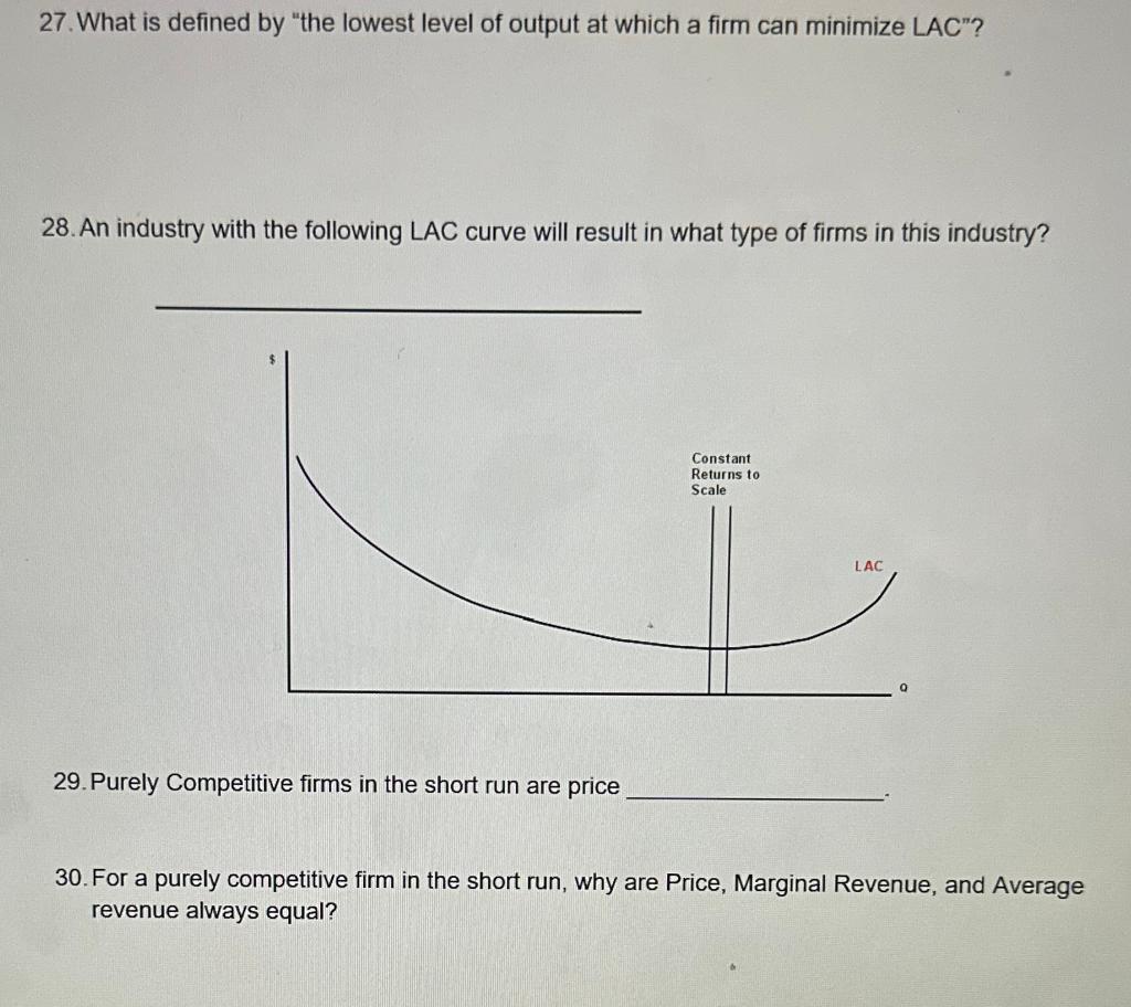 Solved 27. What is defined by "the lowest level of output at | Chegg.com