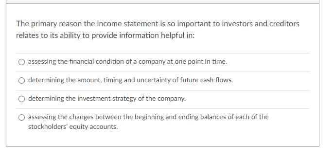 Solved The primary reason the income statement is so | Chegg.com