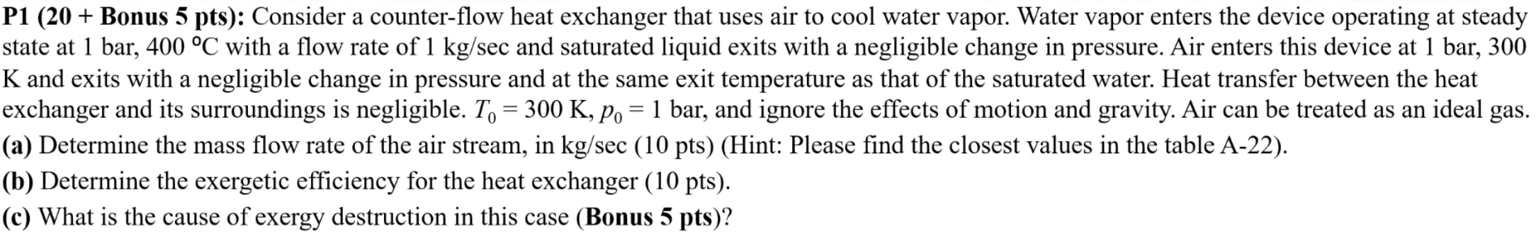 Solved P1 (20+ Bonus 5 pts): Consider a counter-flow heat | Chegg.com