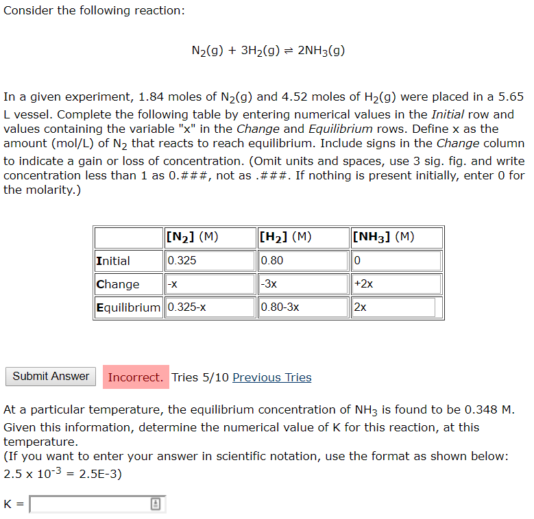 Solved Consider the following reaction: N2(g) + 3H2(g) ⇌ | Chegg.com