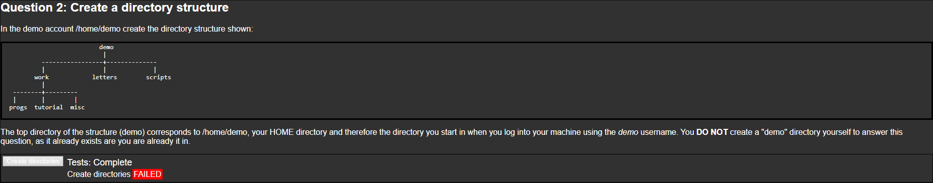 Solved Question 2: Create a directory structure In the demo | Chegg.com