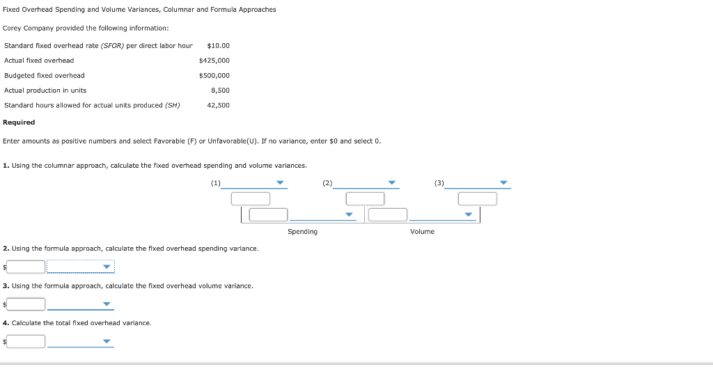 Solved Fixed Overhead Spending and Volume Variances, | Chegg.com