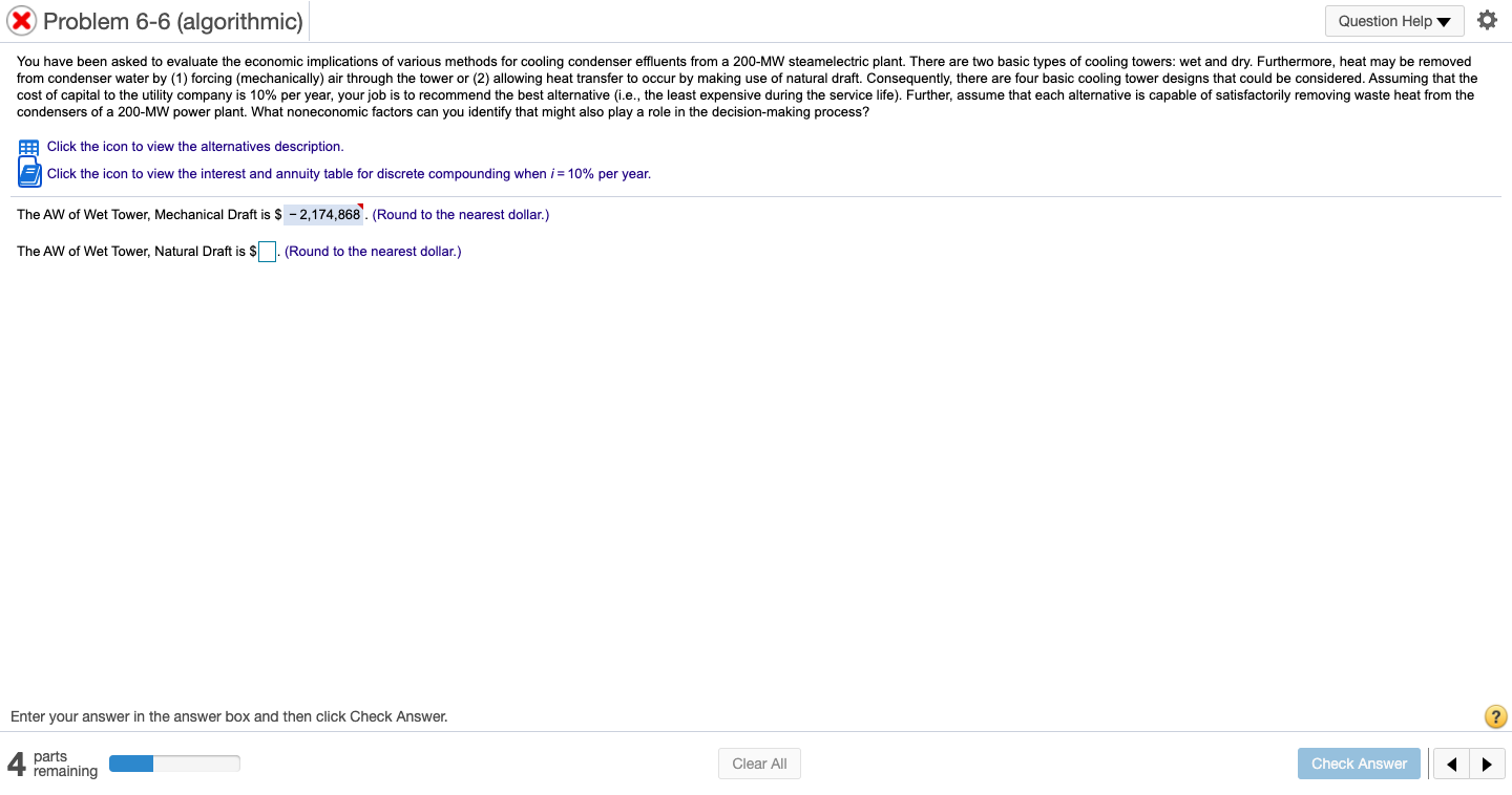Problem 6-6 (algorithmic) Question Help You have been | Chegg.com