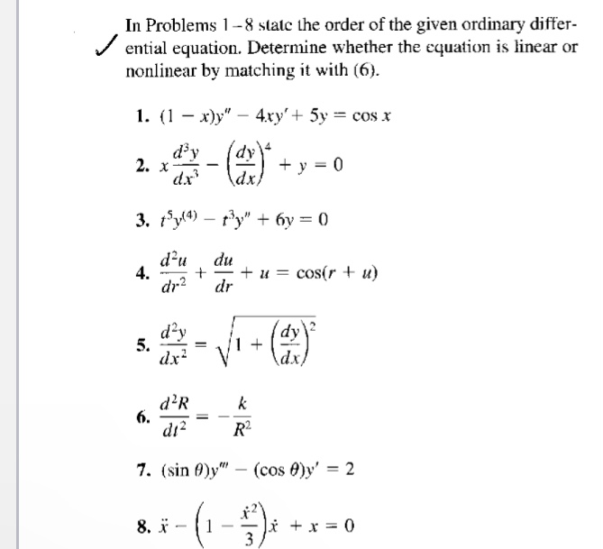 Solved In ﻿Problems 1-8 ﻿state the order of ﻿the given | Chegg.com