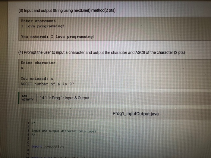 Solved ACTIVITY Prog1_InputOutput.java 3 input and output di | Chegg.com