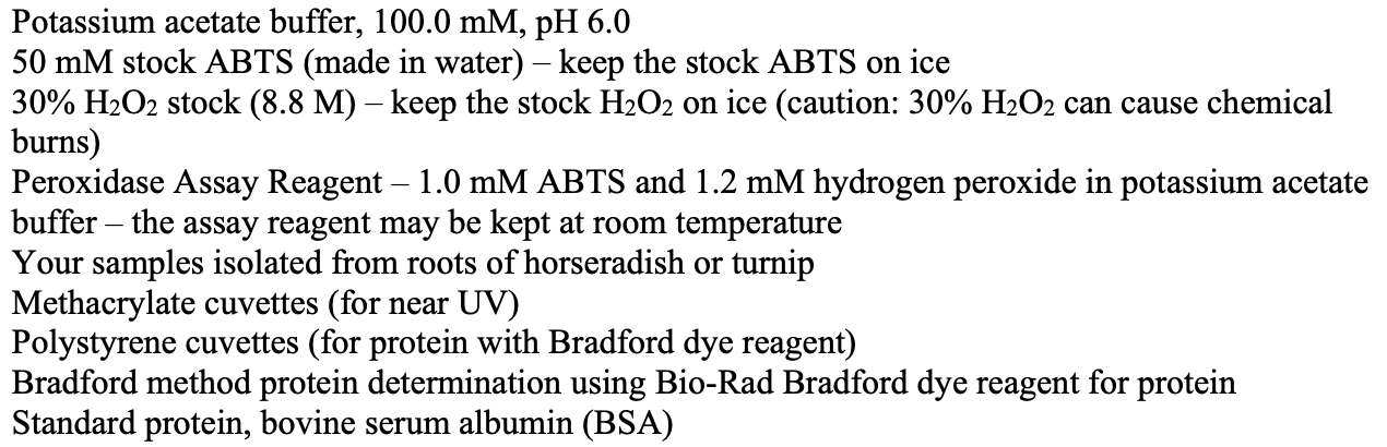 The enzyme assay is performed with Peroxidase Assay | Chegg.com