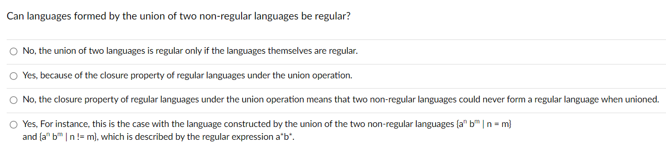 Solved Can languages formed by the union of two non-regular | Chegg.com Solved Can languages formed by the union of two non-regular | Chegg.com