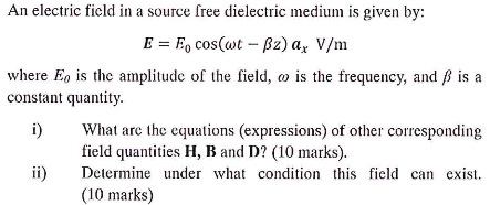 Solved An electric field in a source free dielectric medium | Chegg.com
