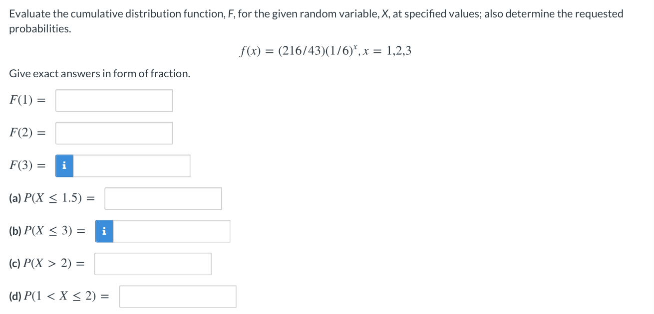 Solved Evaluate The Cumulative Distribution Function F For