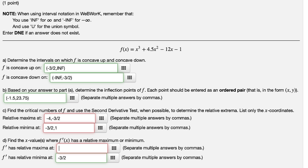 Solved (1 point) NOTE: When using interval notation in | Chegg.com