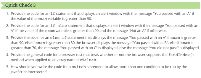 Solved Quick Check 3Java Script for Web Warriors 7th Edition | Chegg.com