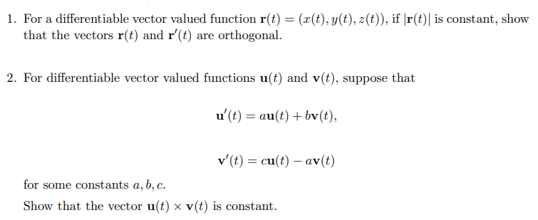 Solved 1. For a differentiable vector valued function r(t) = | Chegg.com