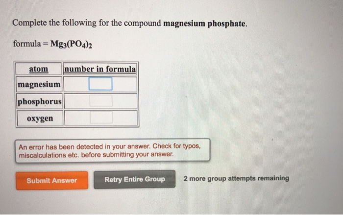 Solved complete the following for the compound magnesium | Chegg.com
