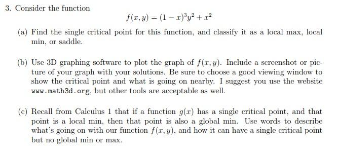 3. Consider the function f(x,y)=(1−x)3y2+x2 (a) Find | Chegg.com