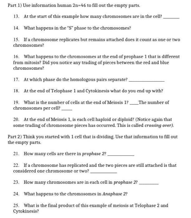 Solved Part 1) Use information human 2n-46 to fill out the | Chegg.com