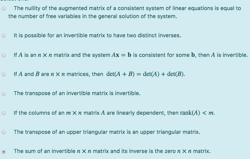 Solved o The nullity of the augmented matrix of a consistent | Chegg.com