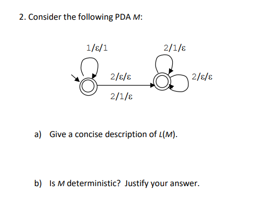 Solved 2. Consider the following PDA M : a) Give a concise | Chegg.com