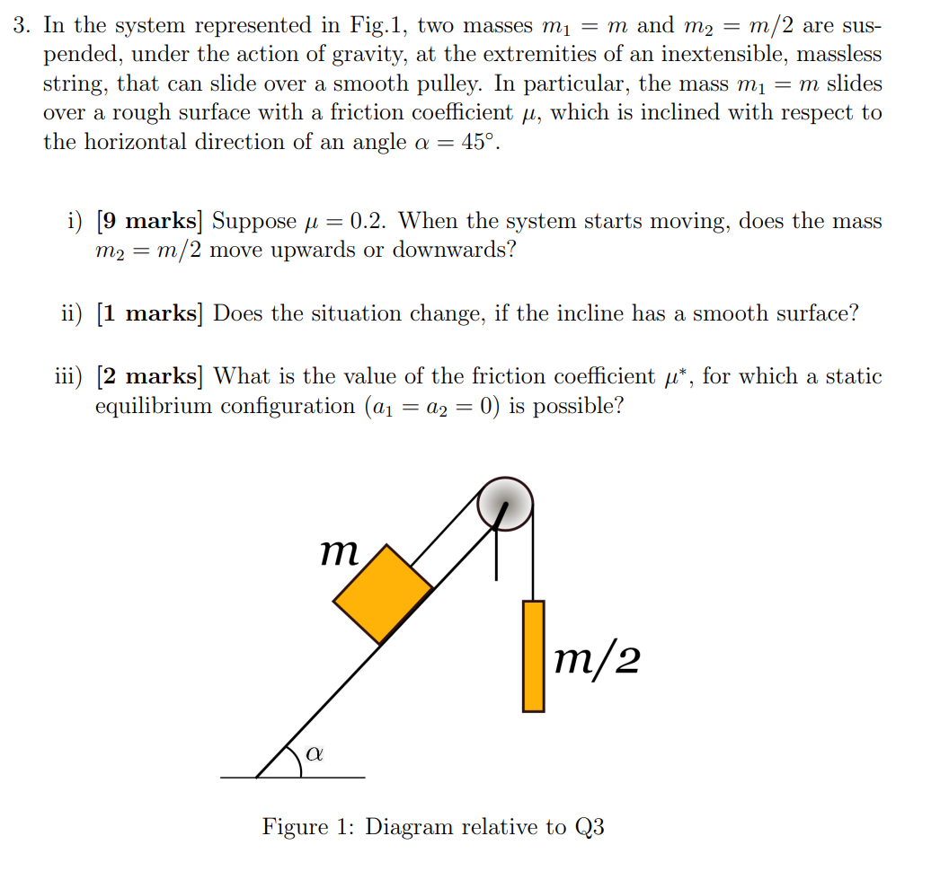 Solved In the system represented in Fig. 1 , two masses m1=m | Chegg.com
