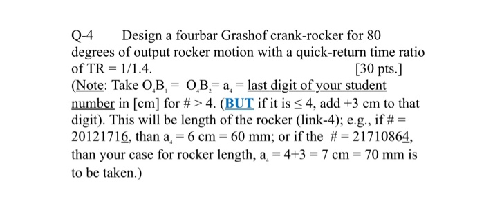 Solved Q-4 Design a fourbar Grashof crank-rocker for 80 | Chegg.com