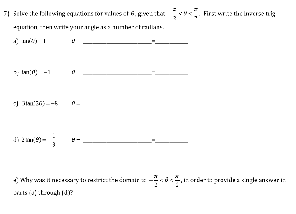 Solved 7) Solve the following equations for values of 0, | Chegg.com