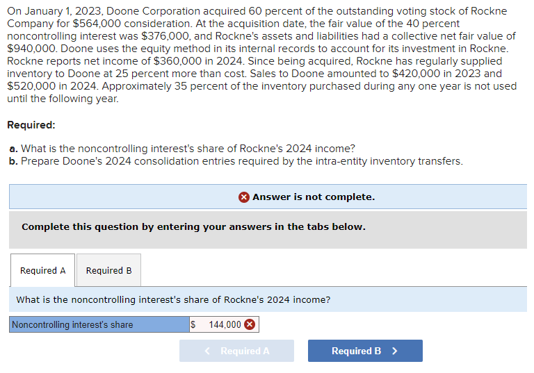 Solved On January 1, 2023, ﻿Doone Corporation acquired 60 | Chegg.com
