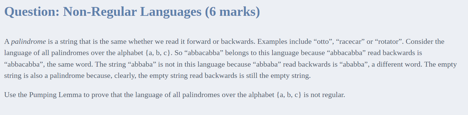 Solved Question: Non-Regular Languages (6 marks) A | Chegg.com