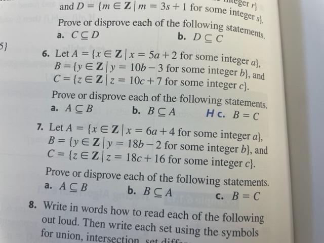 Solved and D={m∈Z∣m=3s+1 for some integer s}. Prove or | Chegg.com