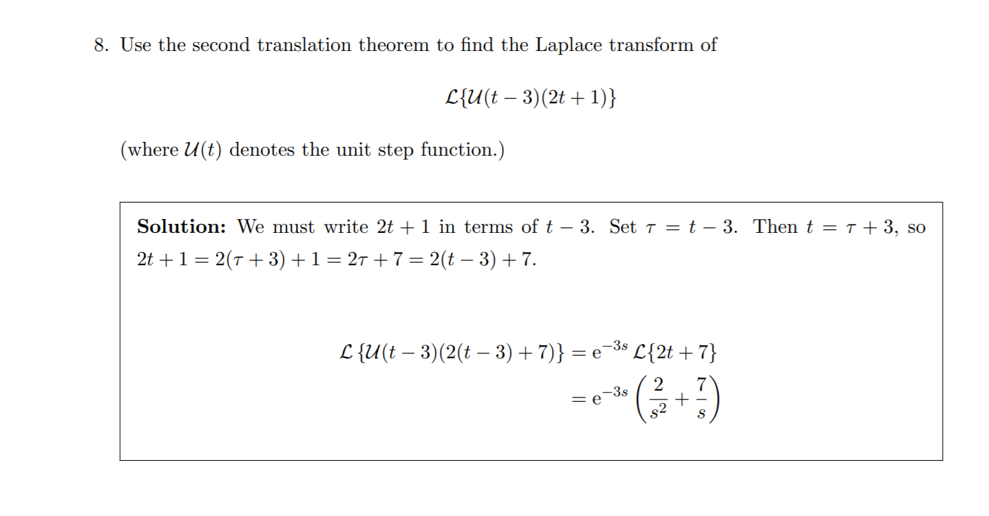 Solved 8. Use the second translation theorem to find the | Chegg.com