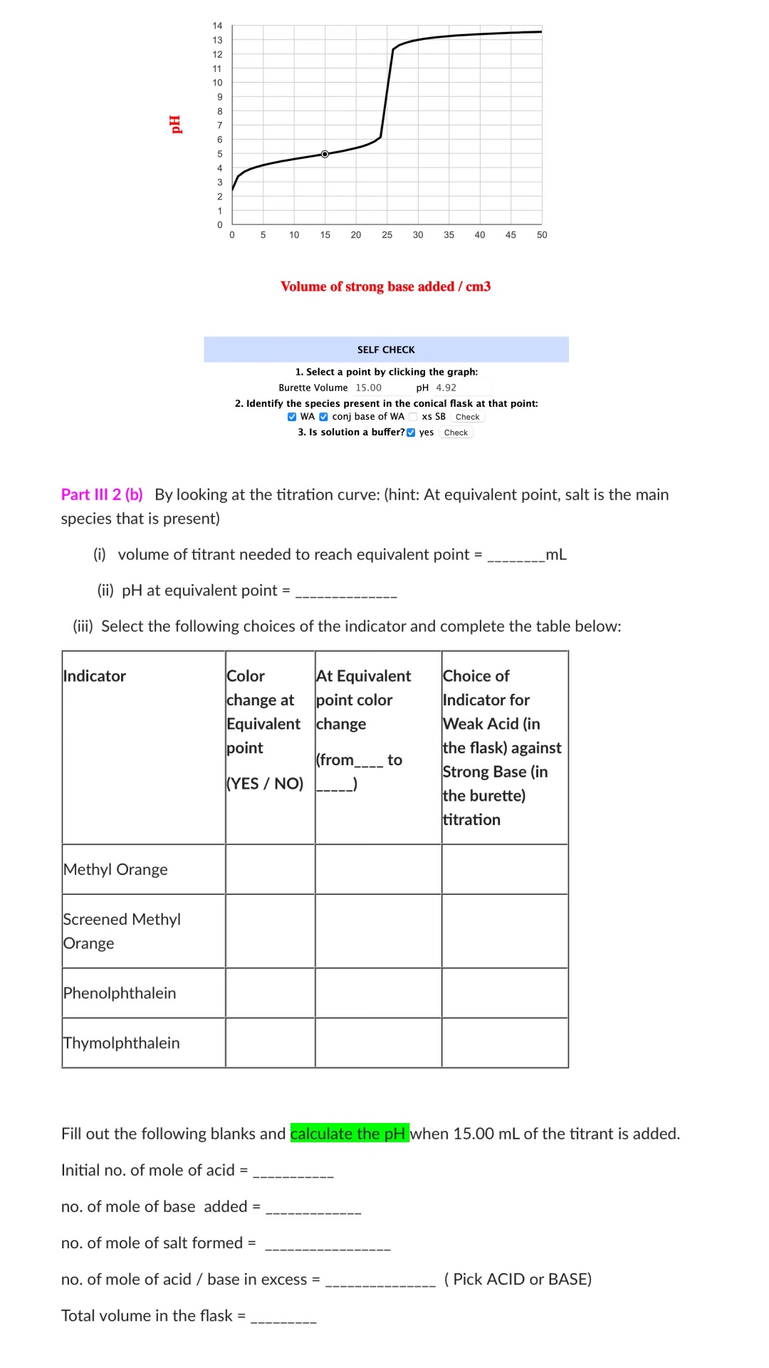 Solved Volume of strong base added ?cm3SELF CHECKSelect a | Chegg.com