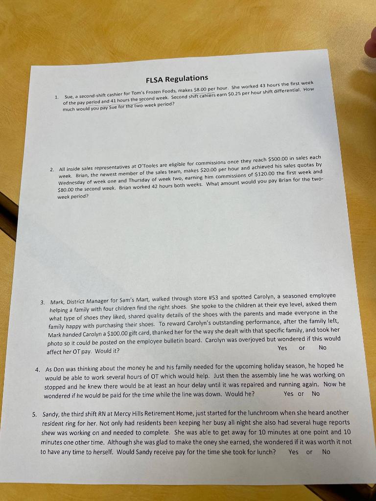 Solved 1. FLSA Regulations Sue, a second-shift cashier for | Chegg.com