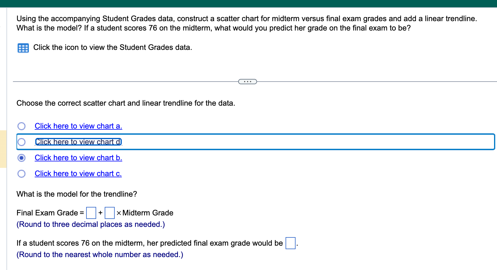 Solved Using the accompanying Student Grades data, construct | Chegg.com
