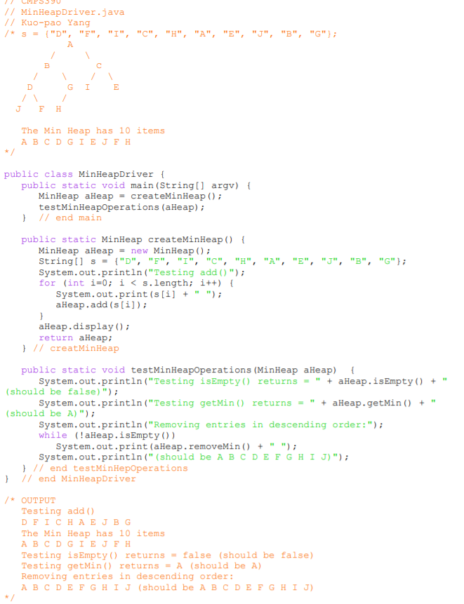 Solved Cmps 390 Minheapjava Complete 4 Methods