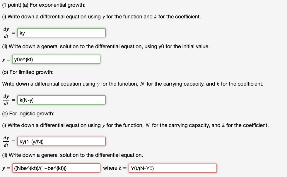 Solved (1 point) (a) For exponential growth: (i) Write down | Chegg.com