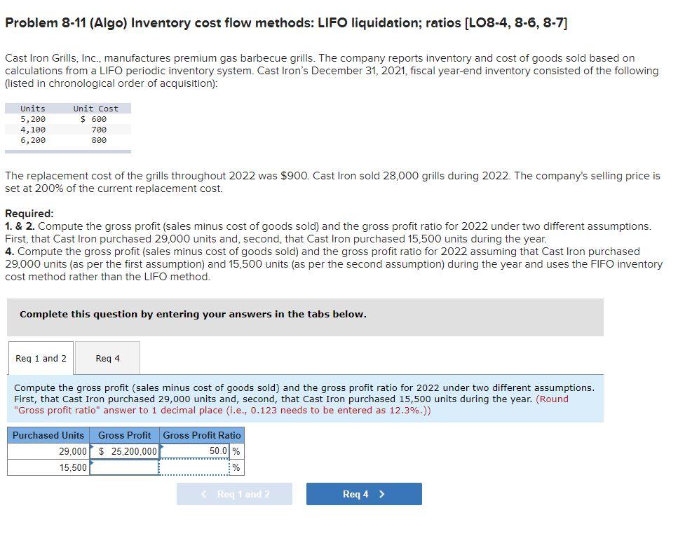 Solved Problem 8-11 (Algo) Inventory cost flow methods: LIFO | Chegg.com