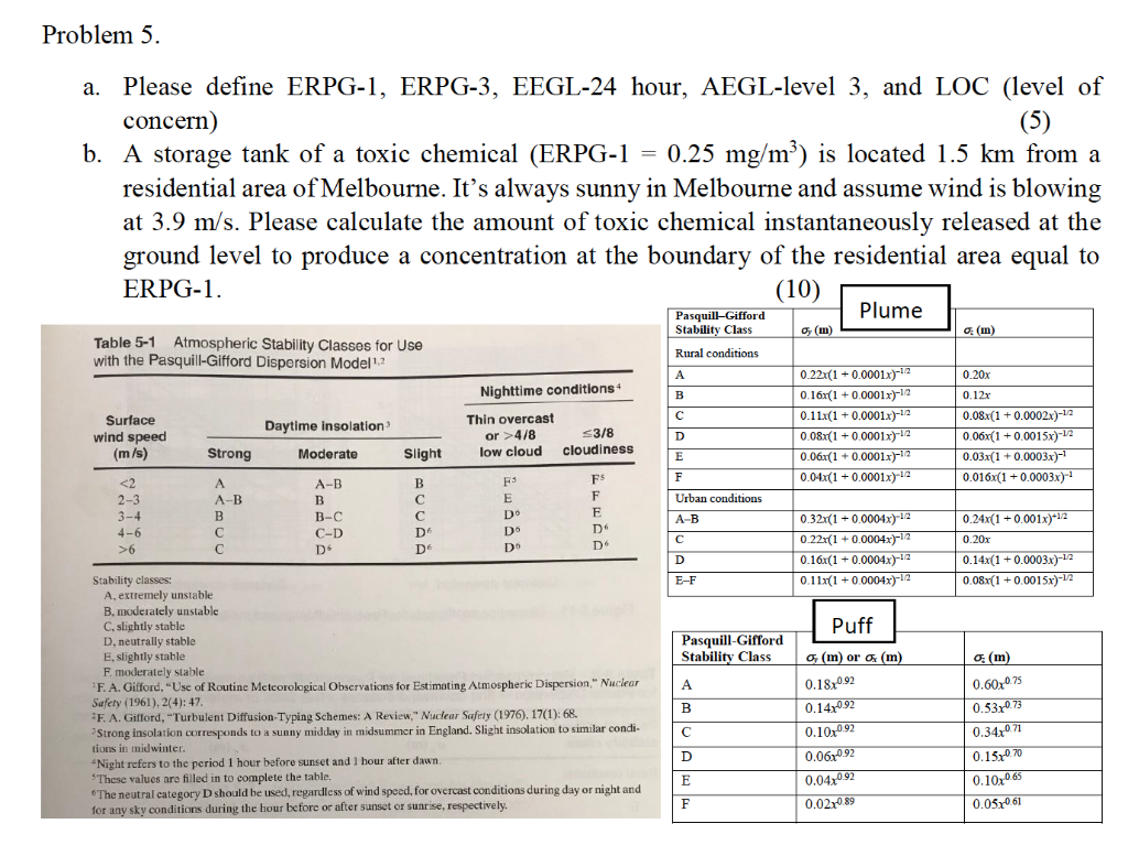 Solved Problem 5. a. Please define ERPG-1, ERPG-3, EEGL-24 | Chegg.com