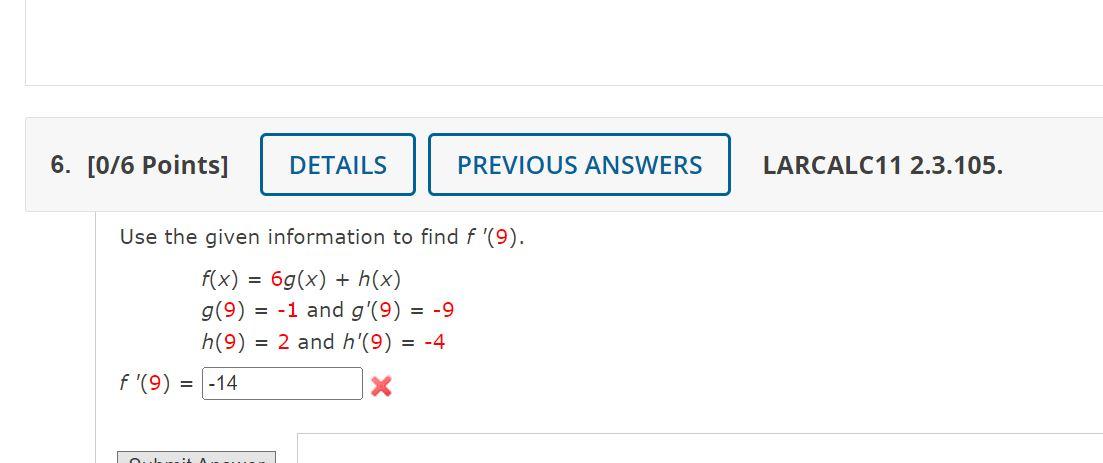 Solved Use the given information to find f′(9). | Chegg.com