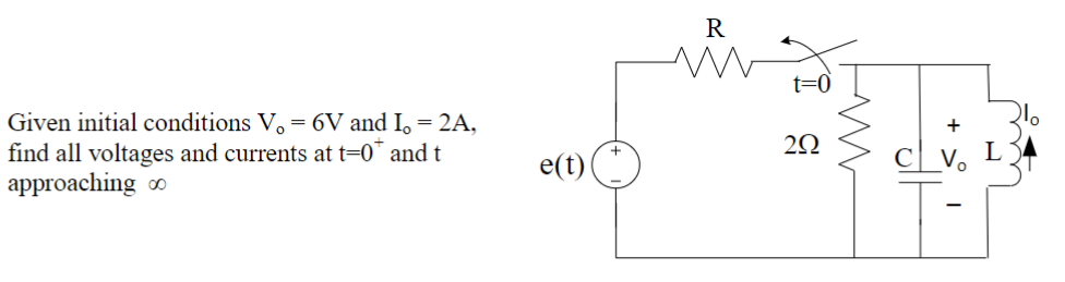 Solved Given initial conditions Vo=6 V and Io=2 A, find all | Chegg.com