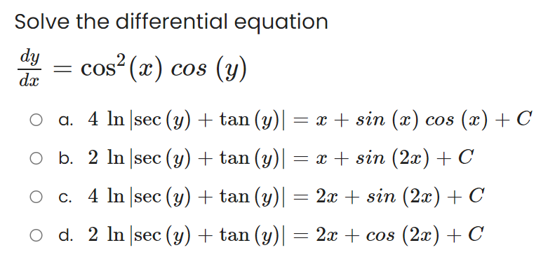 Solved Solve the differential equation dy cos? (x) cos (y) | Chegg.com