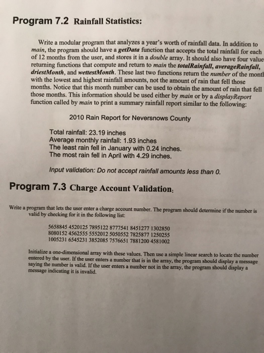 Solved Program 7.2 Rainfall Statistics: Write a modular | Chegg.com