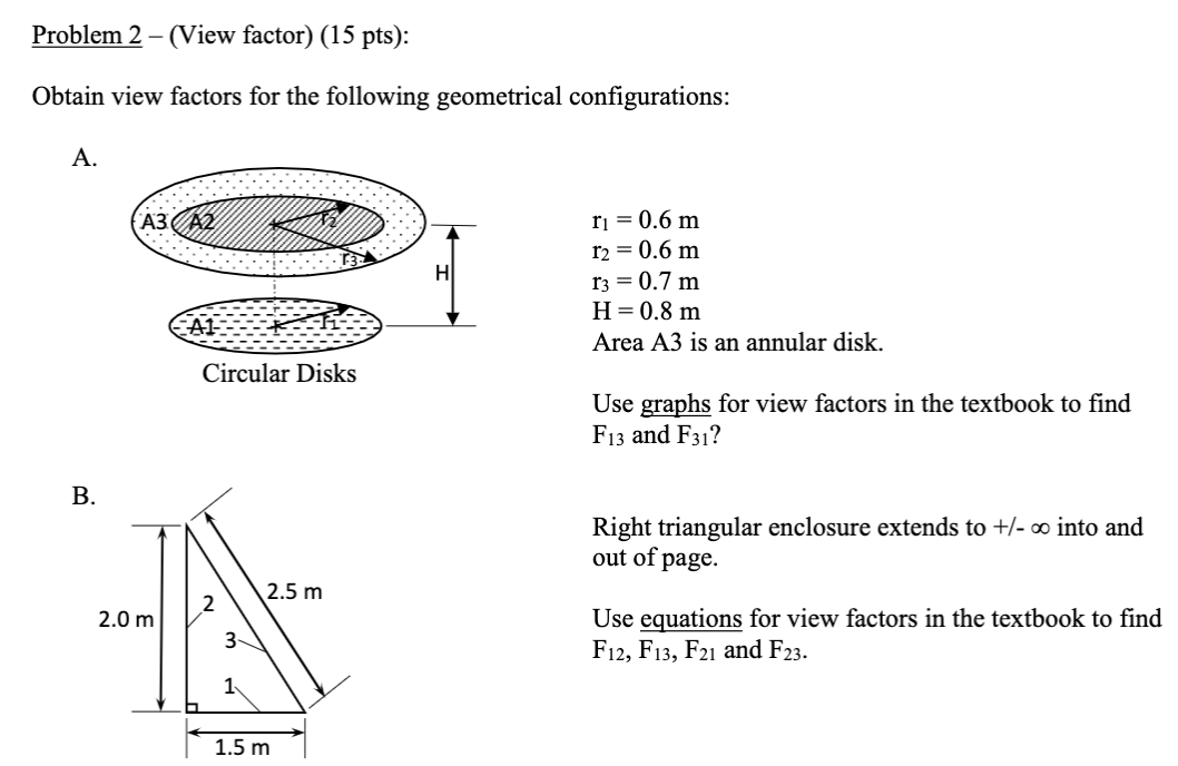 Solved Problem 2 - (View factor) (15 pts): Obtain view | Chegg.com